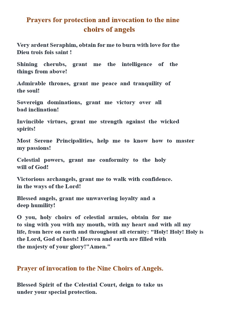 Prayers of Protection and Invocation To The Nine Choirs of Angels | PDF