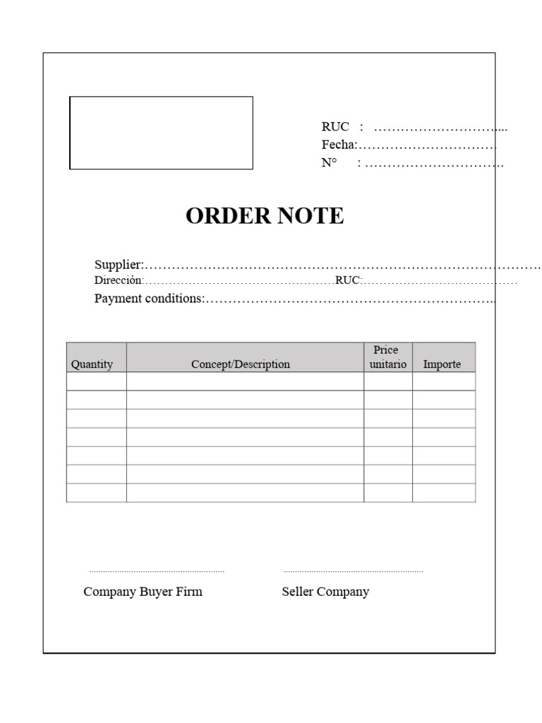 Order Note Template for Suppliers | PDF