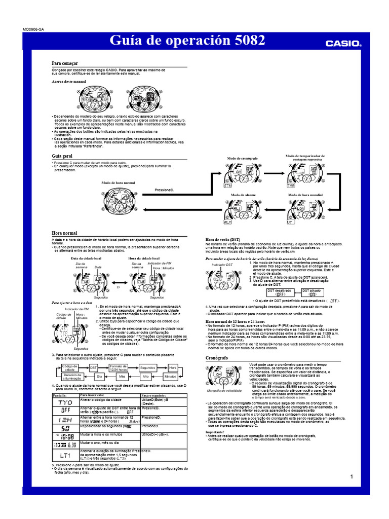 Guia de Operação Casio 5082 | PDF | Tempo | Cronômetro