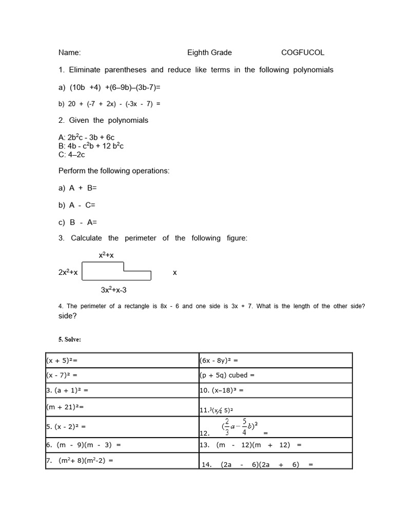 Eighth Grade Algebra Assessment | PDF