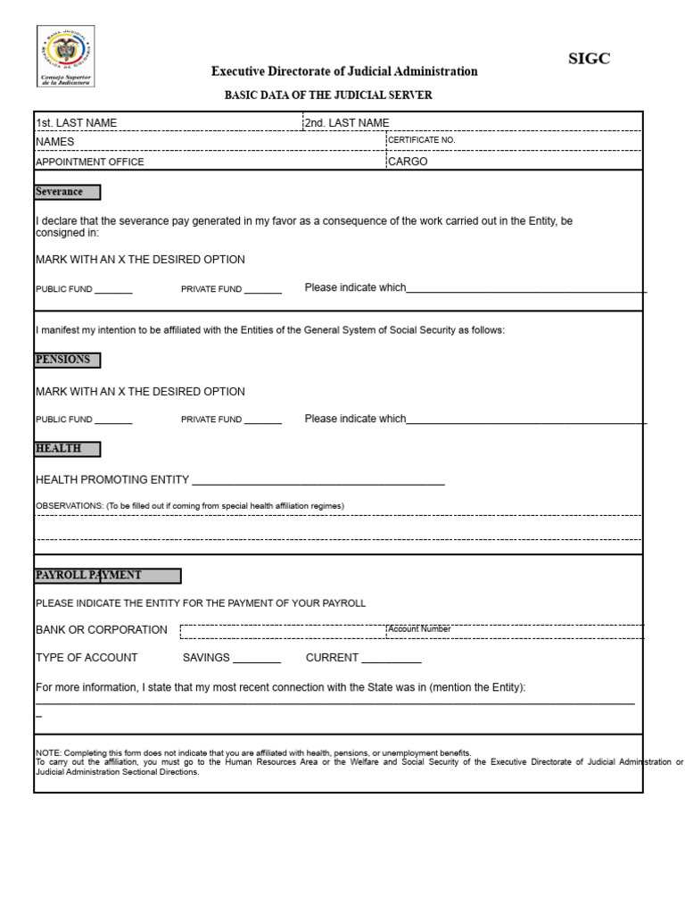 Judicial Server Severance and Affiliation Form | PDF