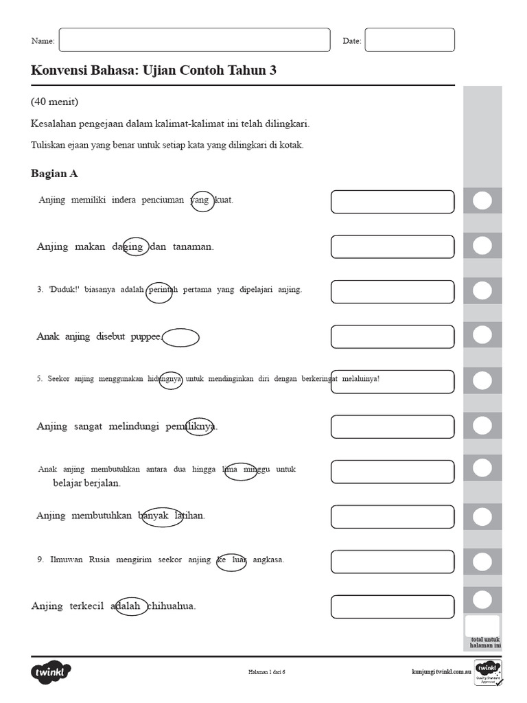 Ujian Contoh Bahasa Tahun 3 | PDF