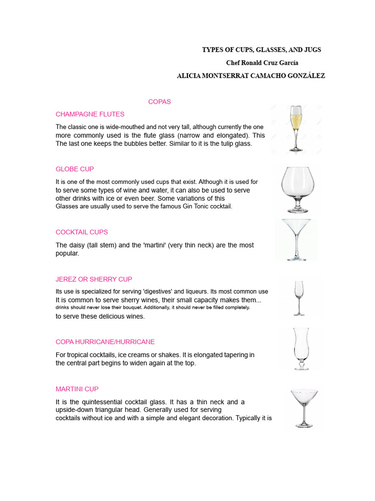 Types of Glasses, Cups, and Jugs | PDF | Drink | Cocktails