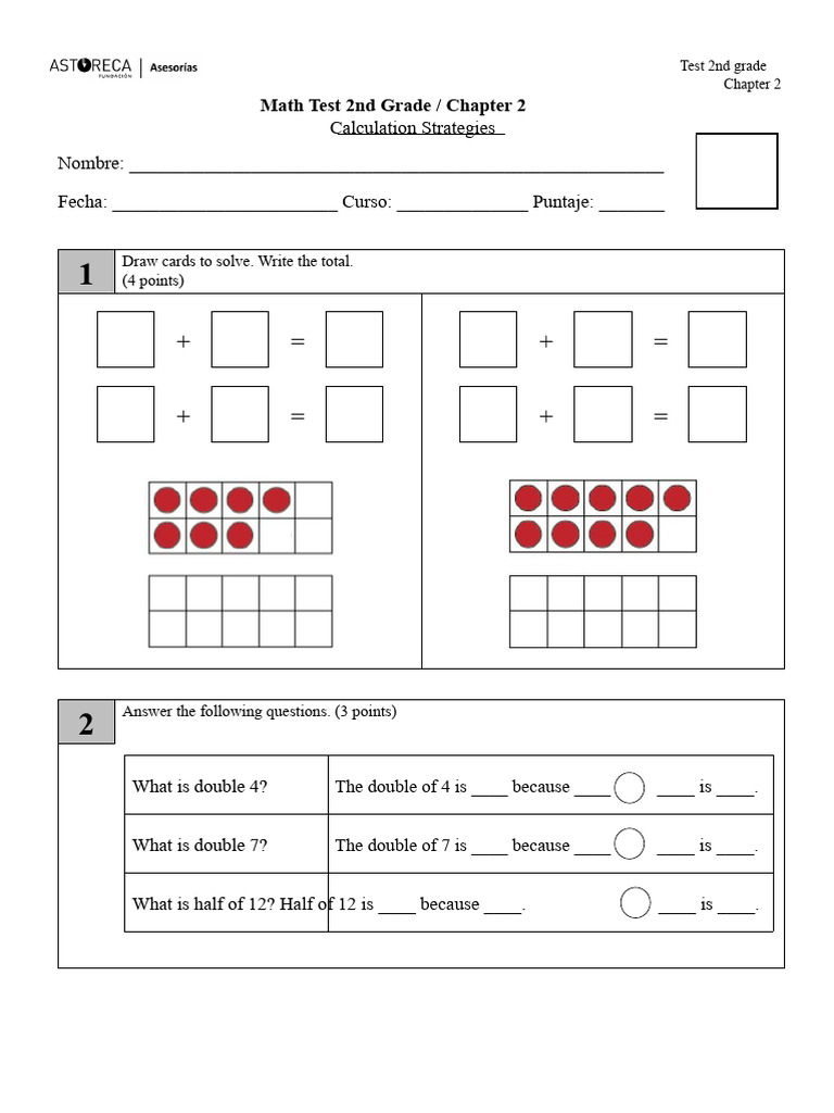 2nd Grade Math Test Chapter 2 | PDF