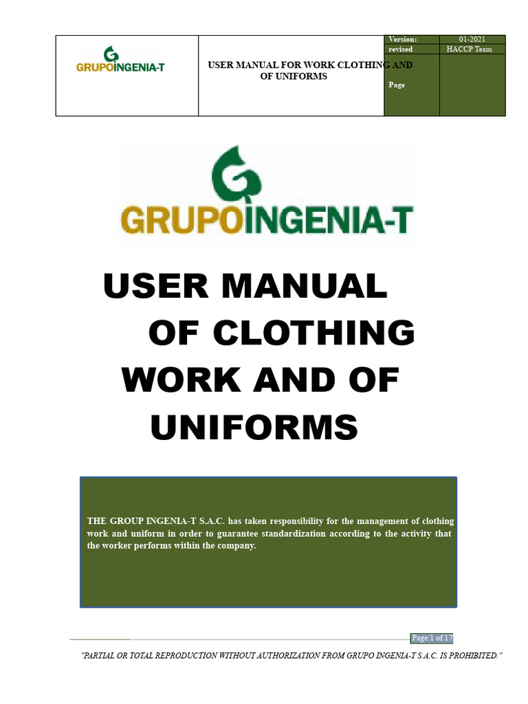 Work Clothing and Uniform Manual | PDF | Personal Protective Equipment ...