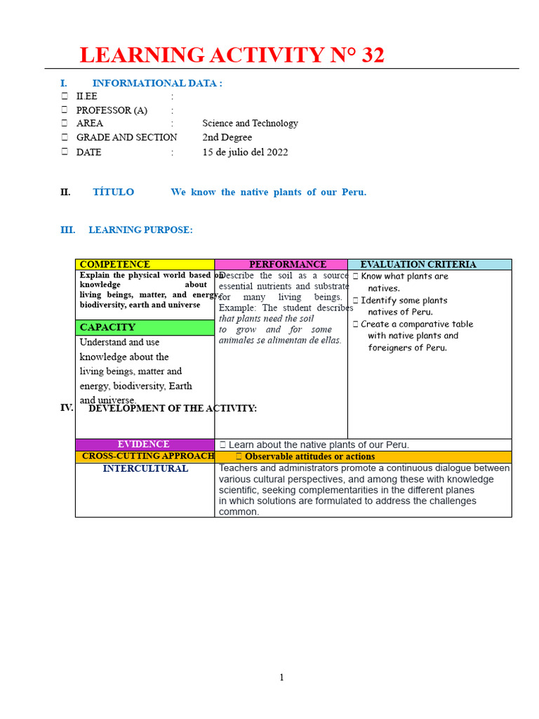 Session We Learn About The Native Plants of Our Peru. | PDF | Knowledge ...