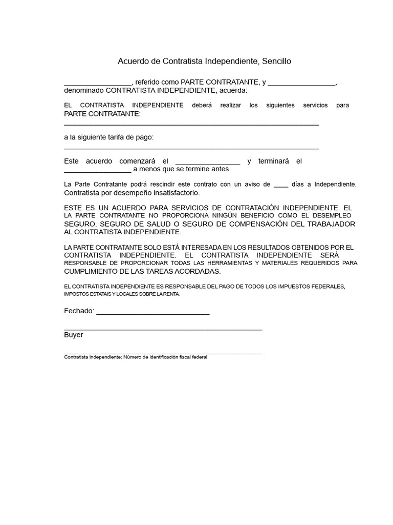 Acuerdo de Contratista Independiente, Sencillo | PDF