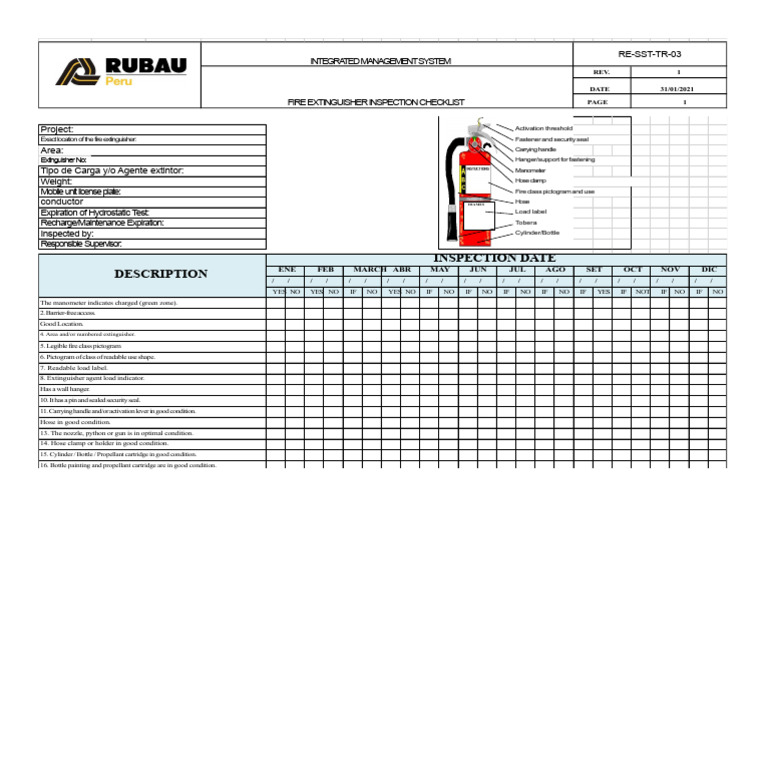 Fire Extinguisher Inspection Checklist | PDF