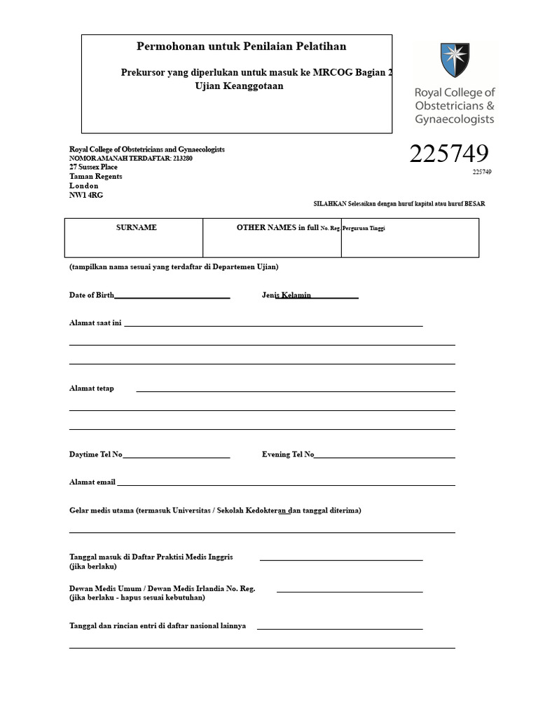 Formulir Penilaian Pelatihan MRCOG | PDF