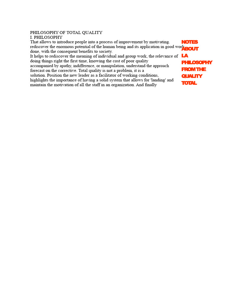Total Quality Philosophy Explained | PDF | Inventory | Goal