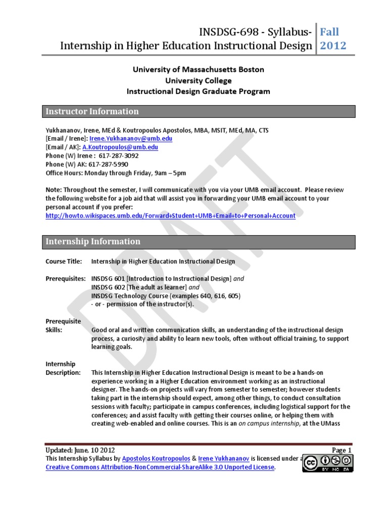 INSDSG 698 - Internship Syllabus | PDF | Instructional Design ...