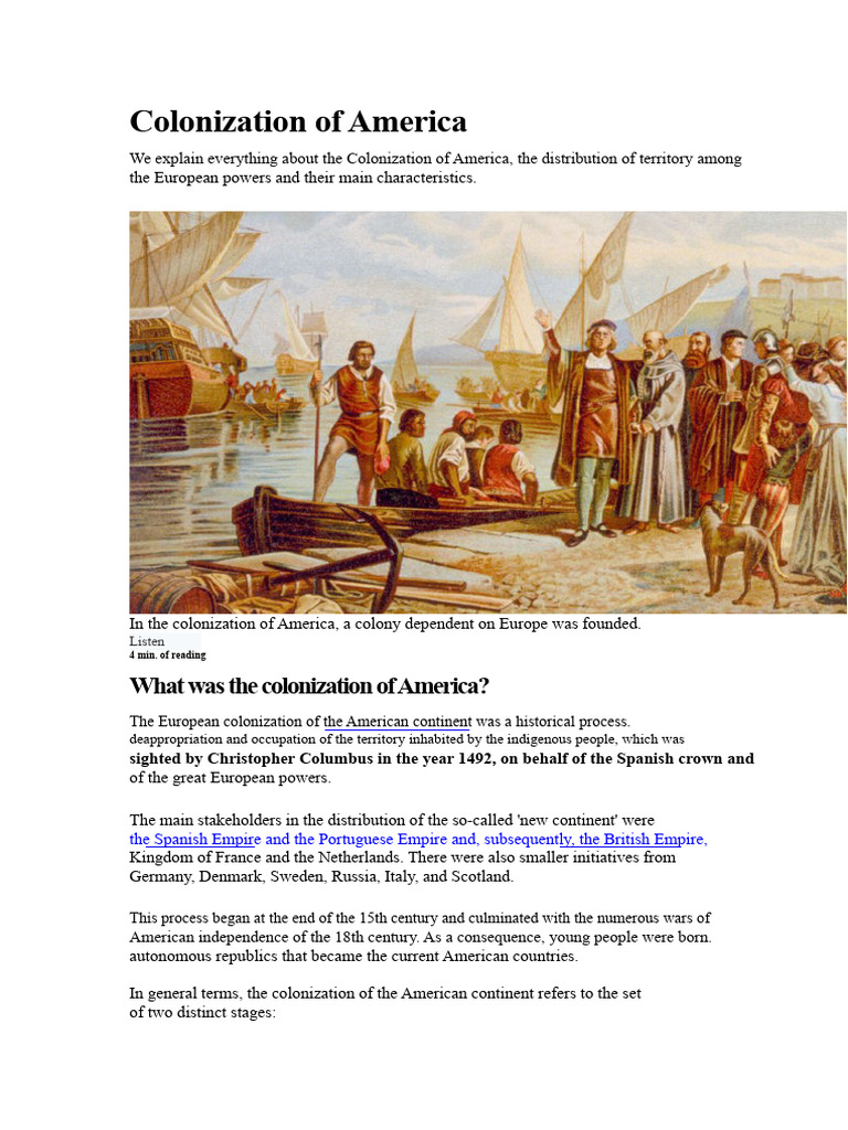 Overview of America's Colonization History | PDF | European ...
