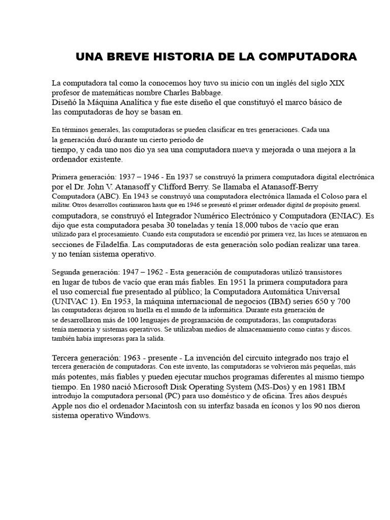 Evolución de las Computadoras: Breve Historia | PDF | Microcomputadoras ...