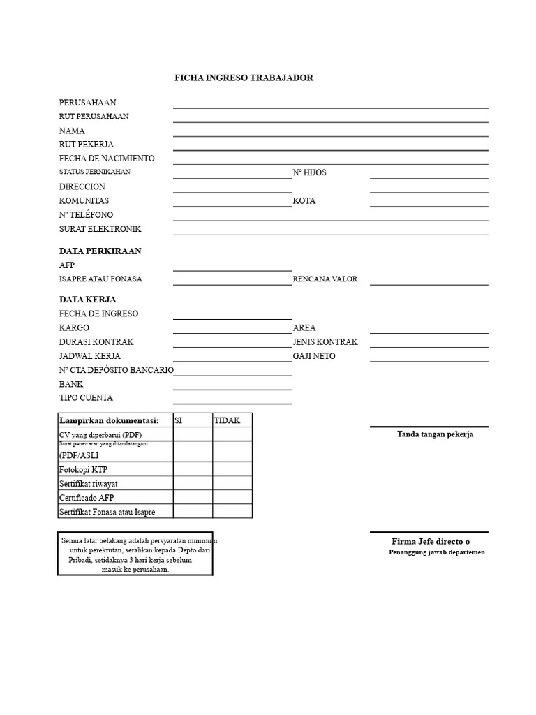 Formulir Pendaftaran Karyawan Perusahaan | PDF