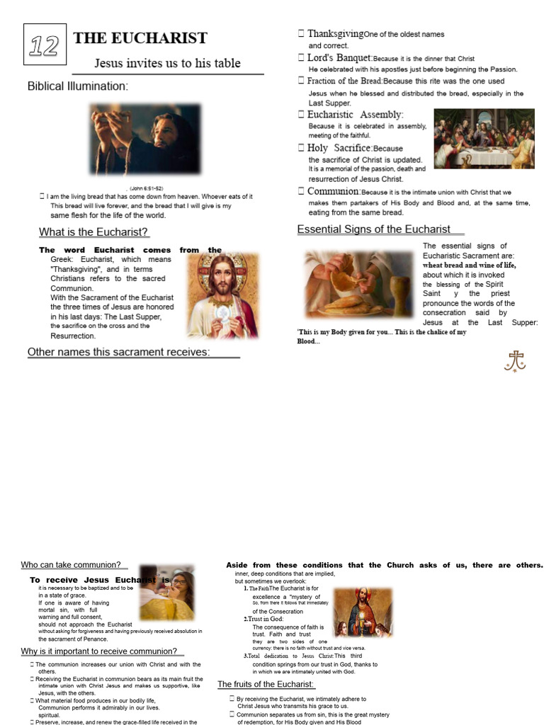 Topic 12 - The Eucharist | PDF | Eucharist | Catholic Liturgy
