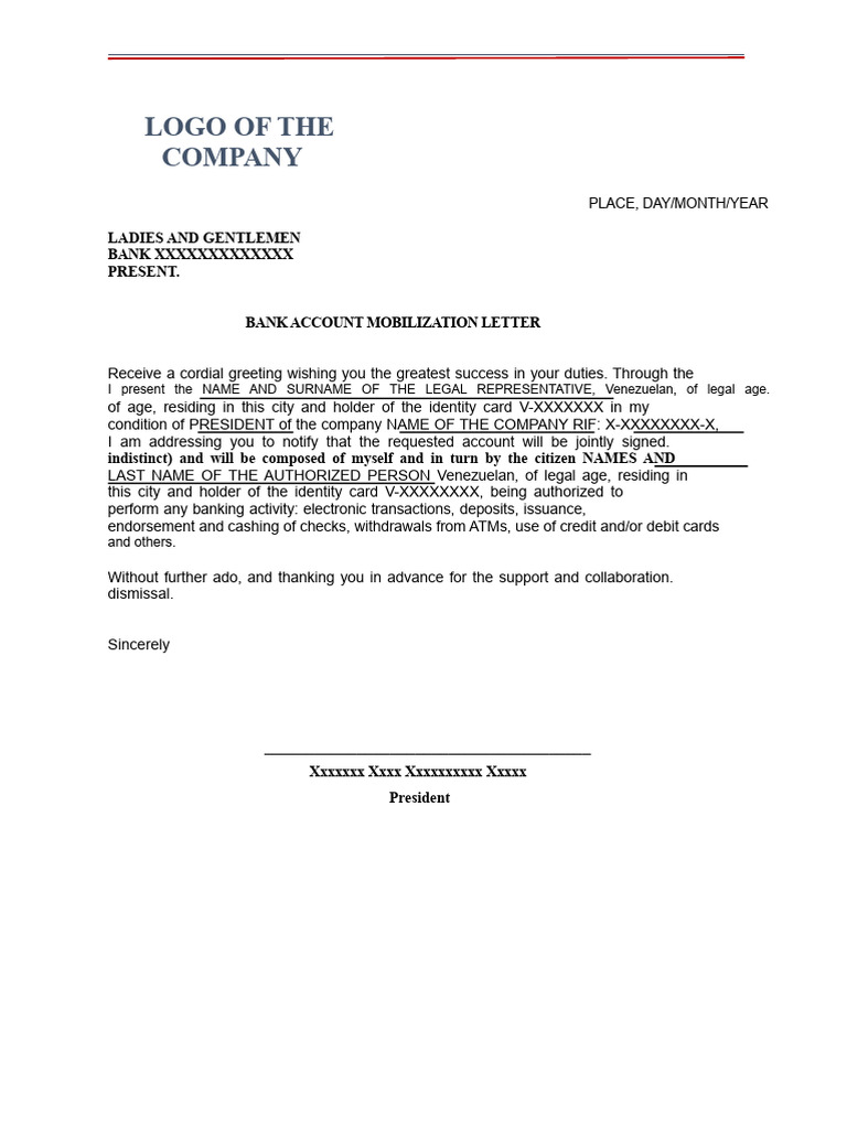 Example of A Bank Mobilization Letter | PDF