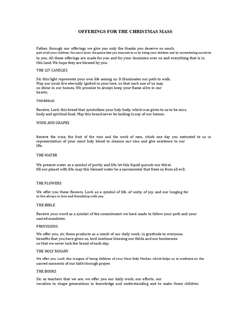 Christmas Mass Offerings Explained | PDF