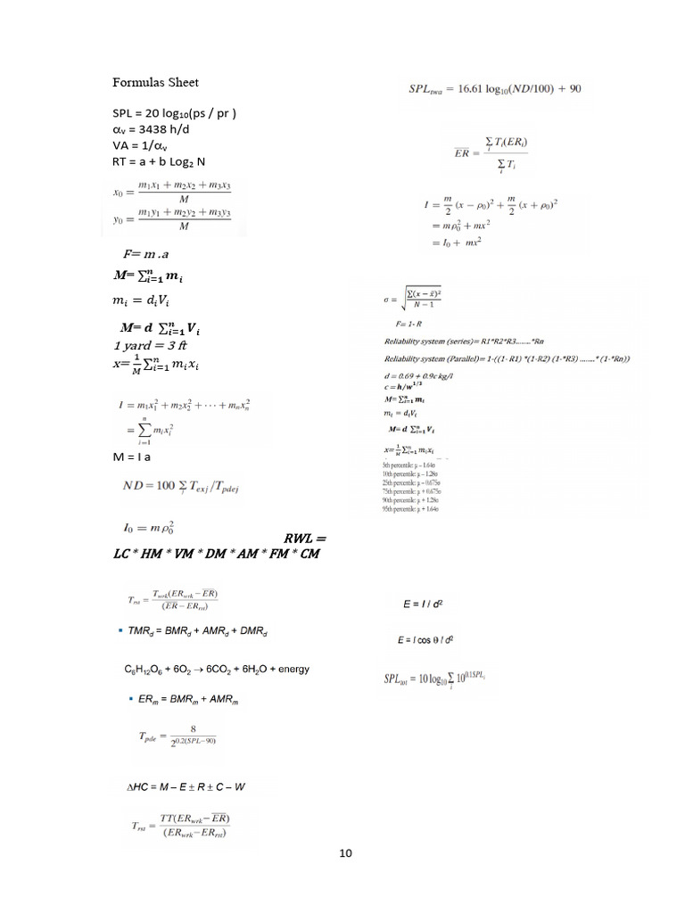 Formulas Sheet | PDF