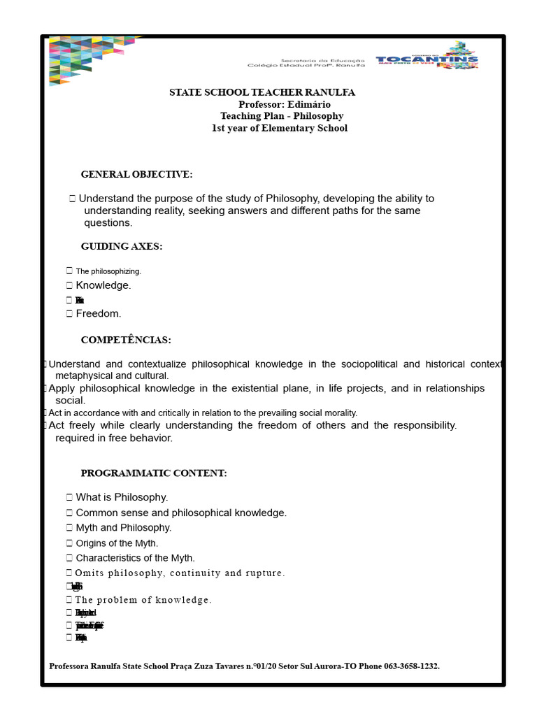 Philosophy Teaching Plan for 1st Grade | PDF | Knowledge | Determinism
