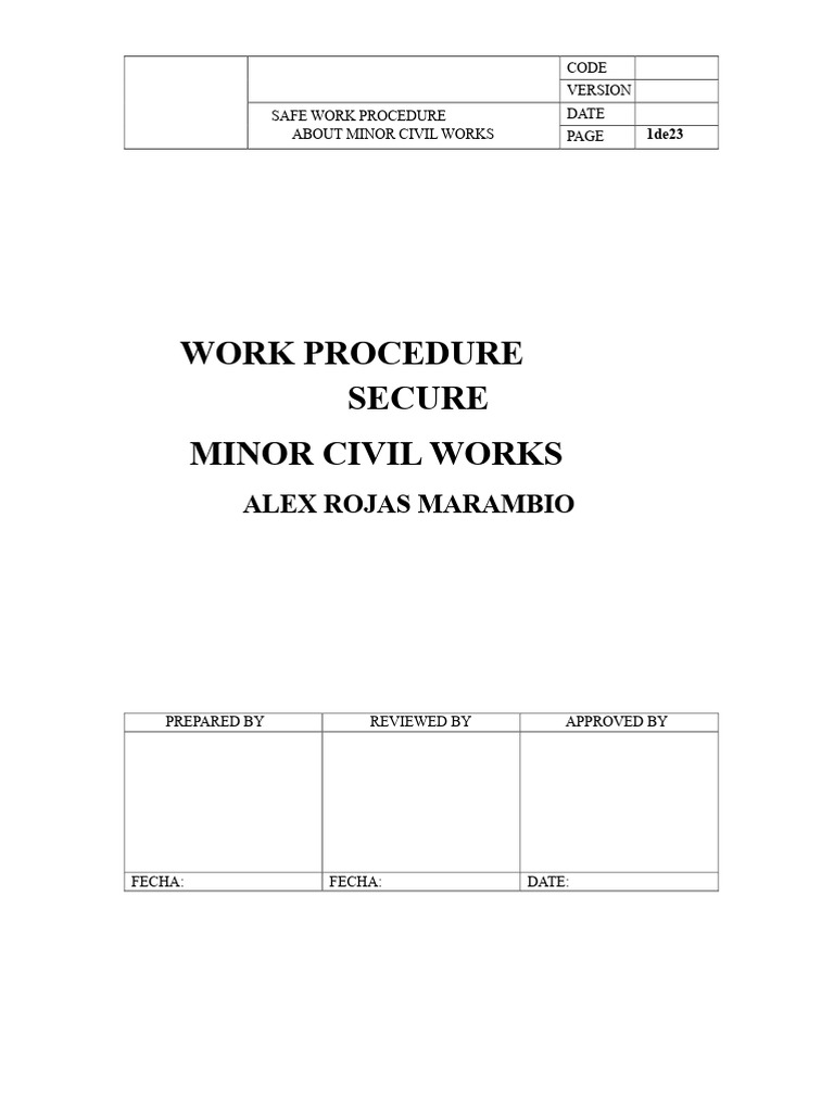 Safe Work Procedure for Minor Civil Works | PDF | Concrete ...