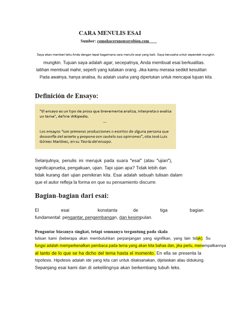 Panduan Lengkap Menulis Esai Berkualitas | PDF