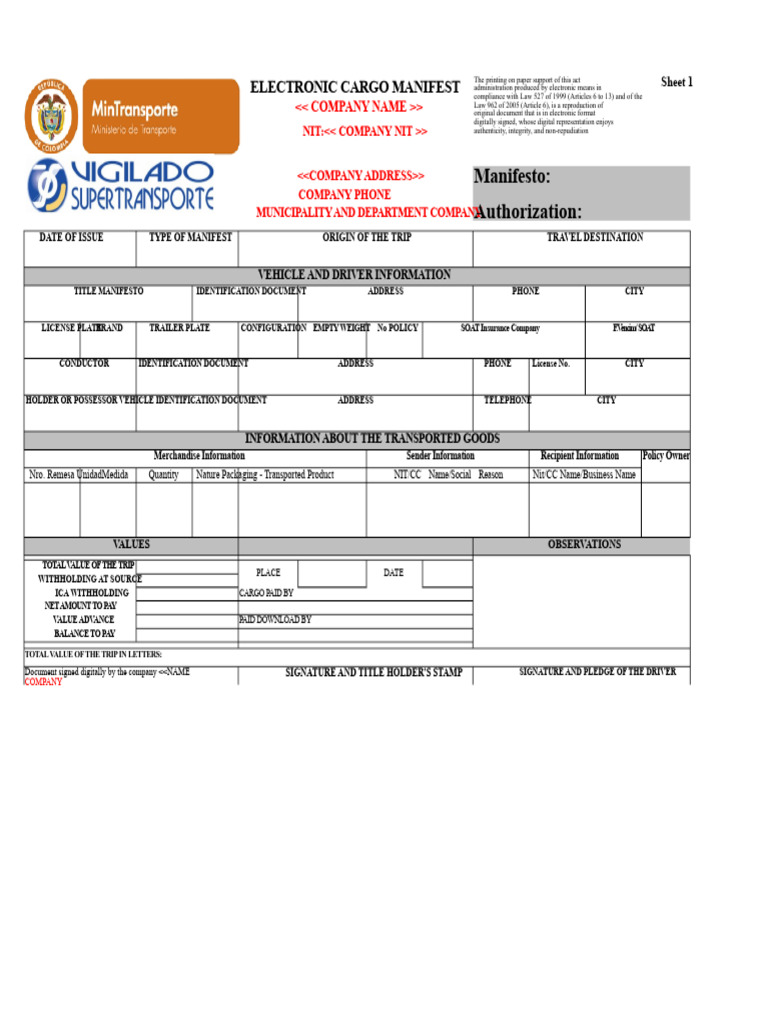 Loading Manifest Format and Annex | PDF | Transport | Vehicles