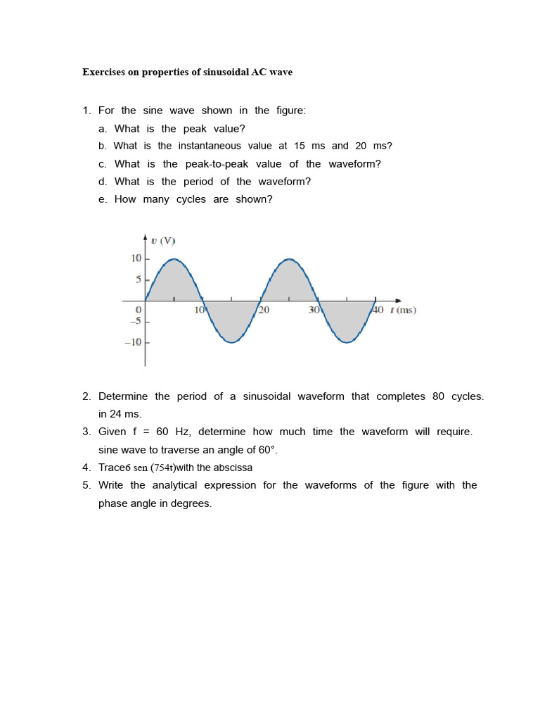 01 Exercises On The Properties of Sinusoidal AC Wave | PDF