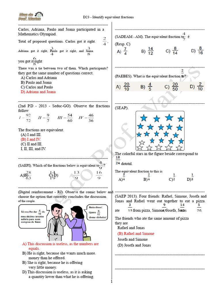 D23 (9th GRADE - Math) - Prof. Warles' Blog | PDF | Gasoline