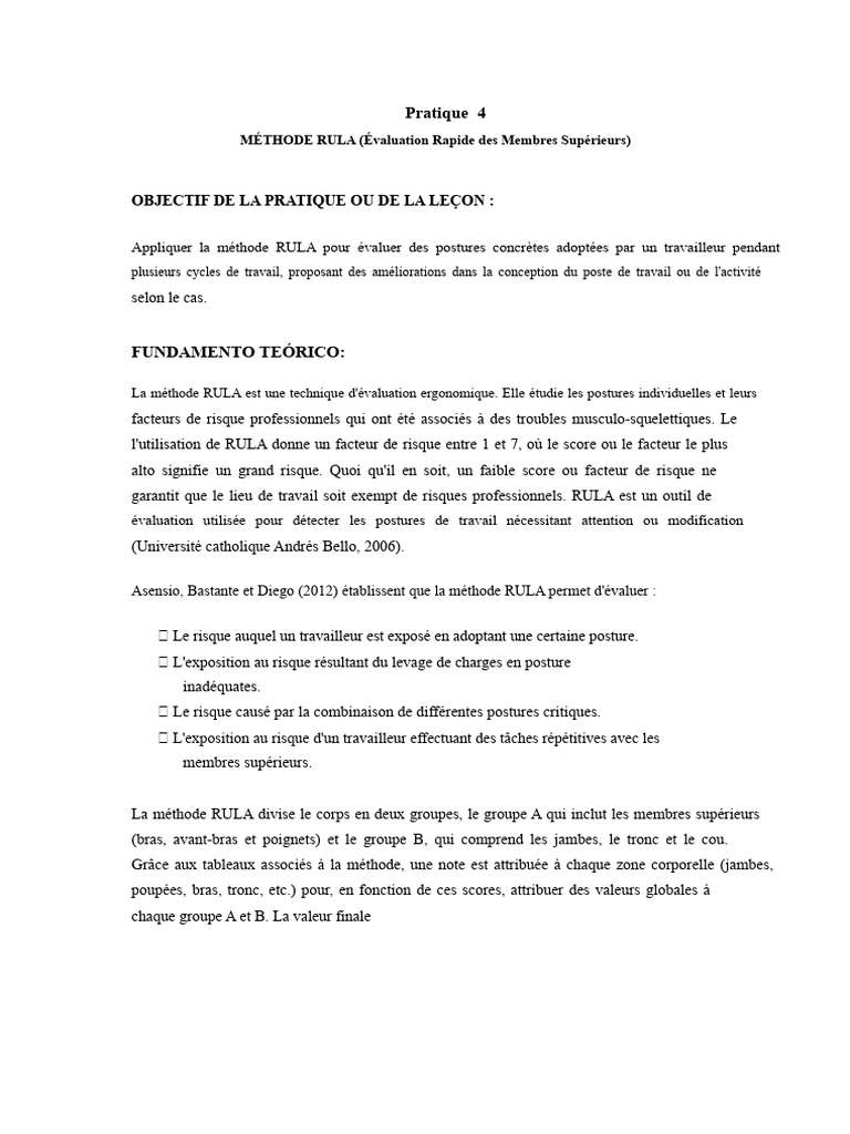 Évaluation RULA des Postures de Travail | PDF | Risque