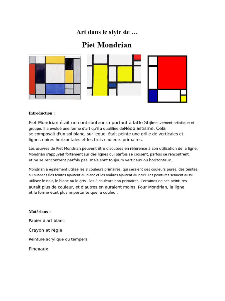 Créer des œuvres inspirées de Mondrian | PDF