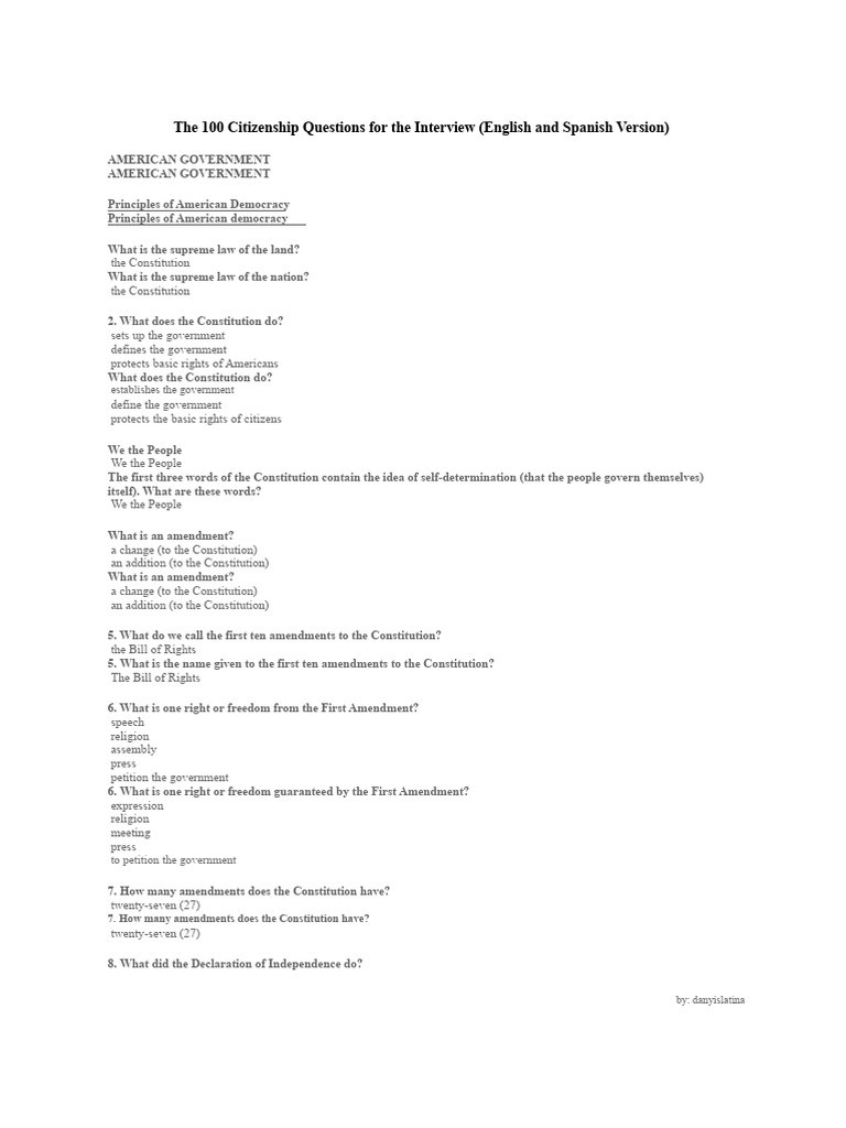 100 Citizenship Interview Questions | PDF | The Federalist Papers ...