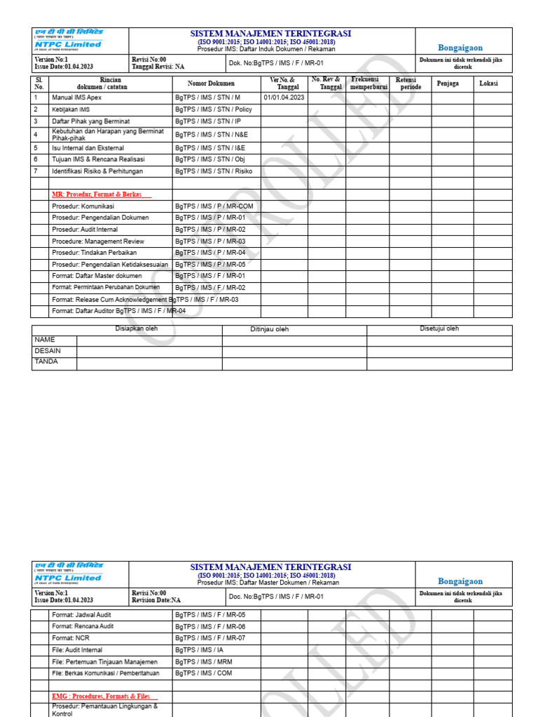 Prosedur IMS untuk ISO 9001, 14001, 45001 | PDF