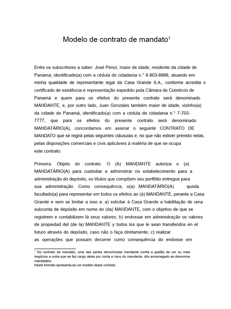 Modelo de Contrato de Mandato Panamá | PDF