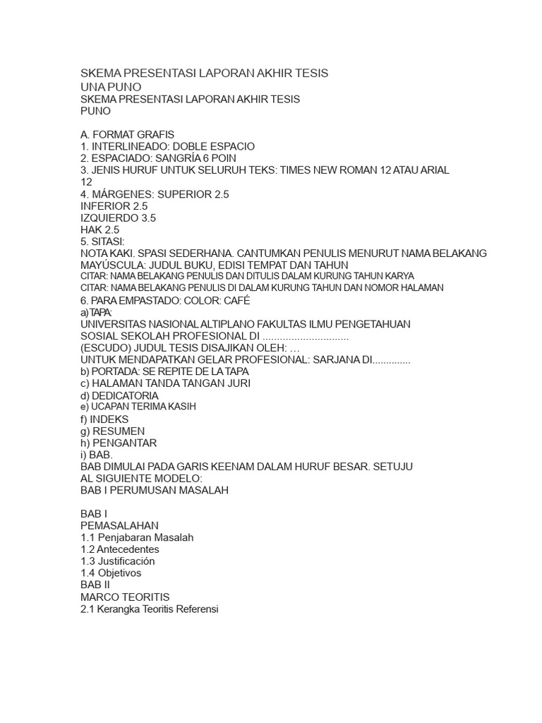 Panduan Format Tesis UNA PUNO | PDF