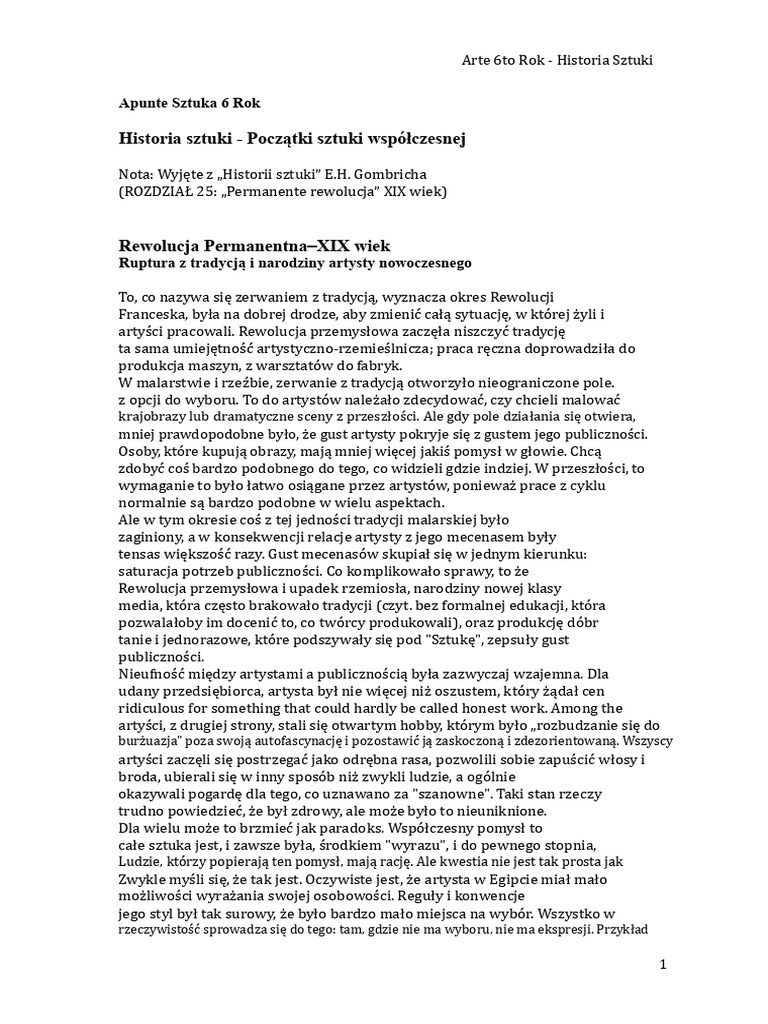 Notatki-Sztuka-6-te - Stała Rewolucja Rozdział 25 I 26 Gombrich | PDF