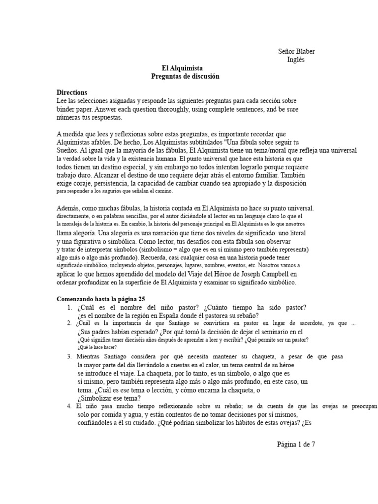 Preguntas de discusión sobre "El Alquimista" | PDF | Alquimia