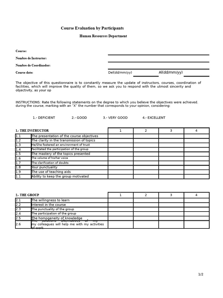 Course Evaluation by Participants | PDF | Course Evaluation | Intelligence