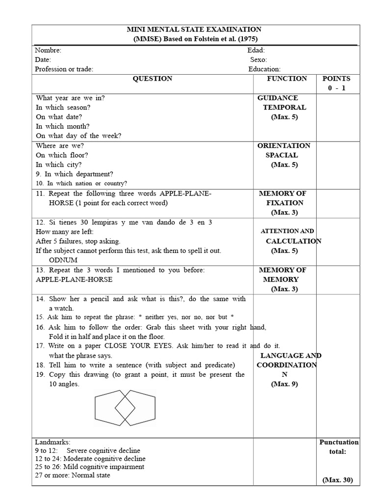 Mini Mental State Examination Guide | PDF | Psychological Concepts ...