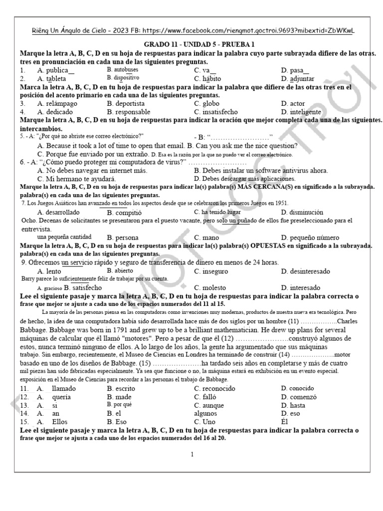 Prueba de Comprensión Lingüística 11° | PDF | Internet