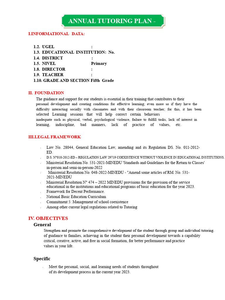 Tutoring Plan 5TH 2023 | PDF | Curriculum | Teachers
