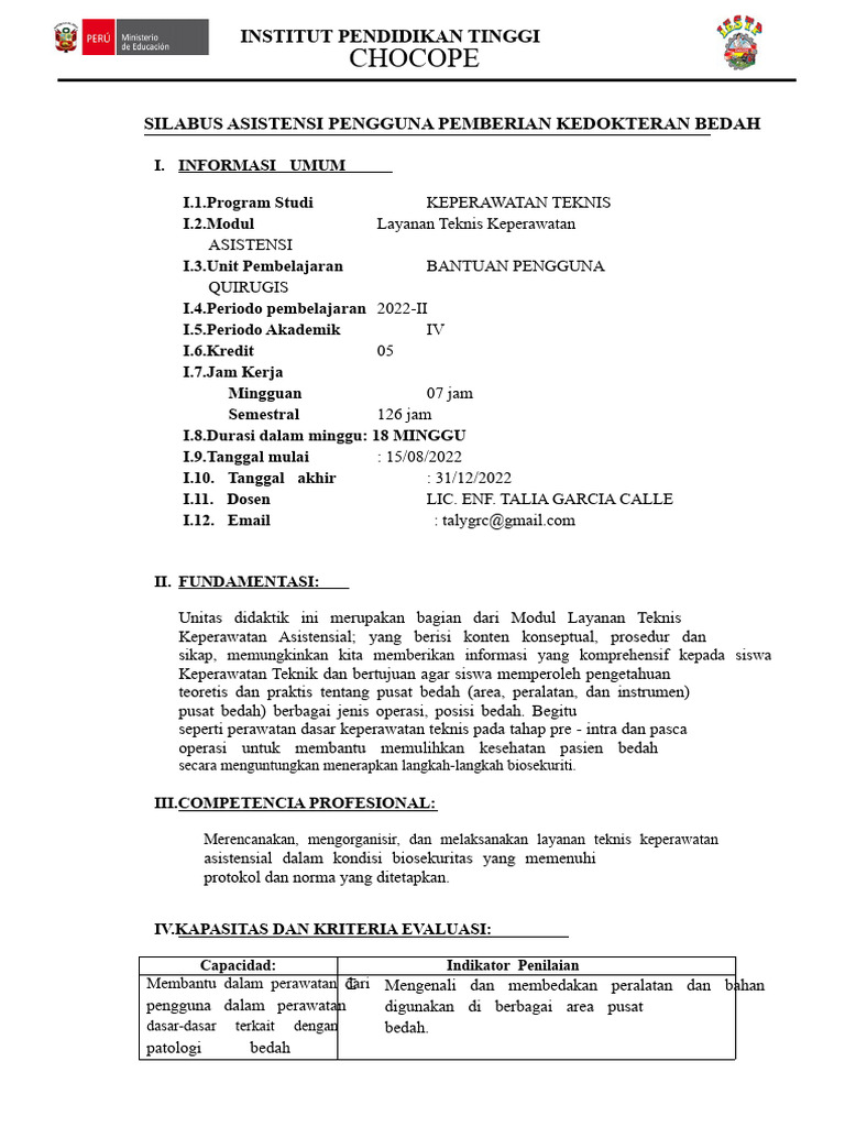 Silabus Bantuan Pengguna Bedah Resmi 2022 - II | PDF