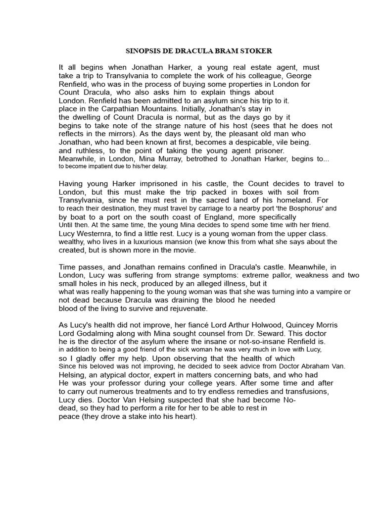 Synopsis of Dracula by Bram Stoker | PDF | Mina Harker | Count Dracula