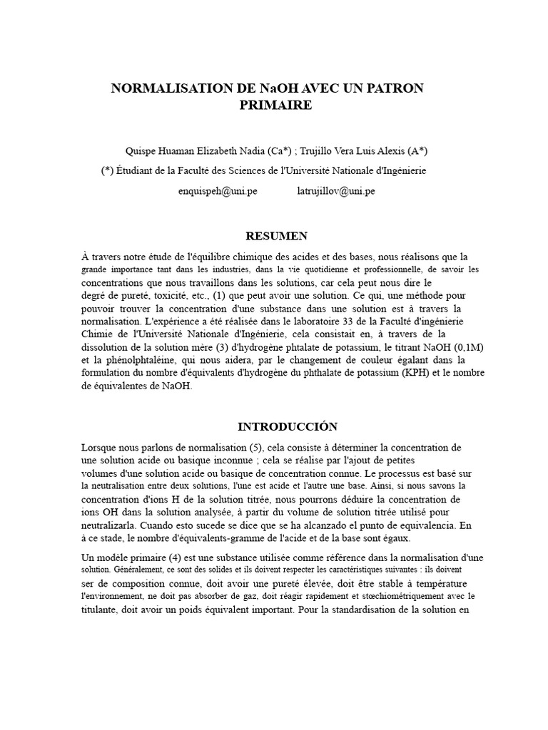 Normalisation de NaOH avec KHP | PDF | Hydroxyde de sodium | Acide