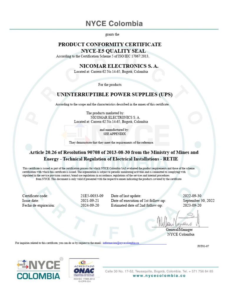 NICOMAR UPS Product Certification Details | PDF | Certification ...