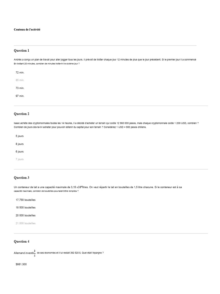 Questions de mathématiques et finances | PDF