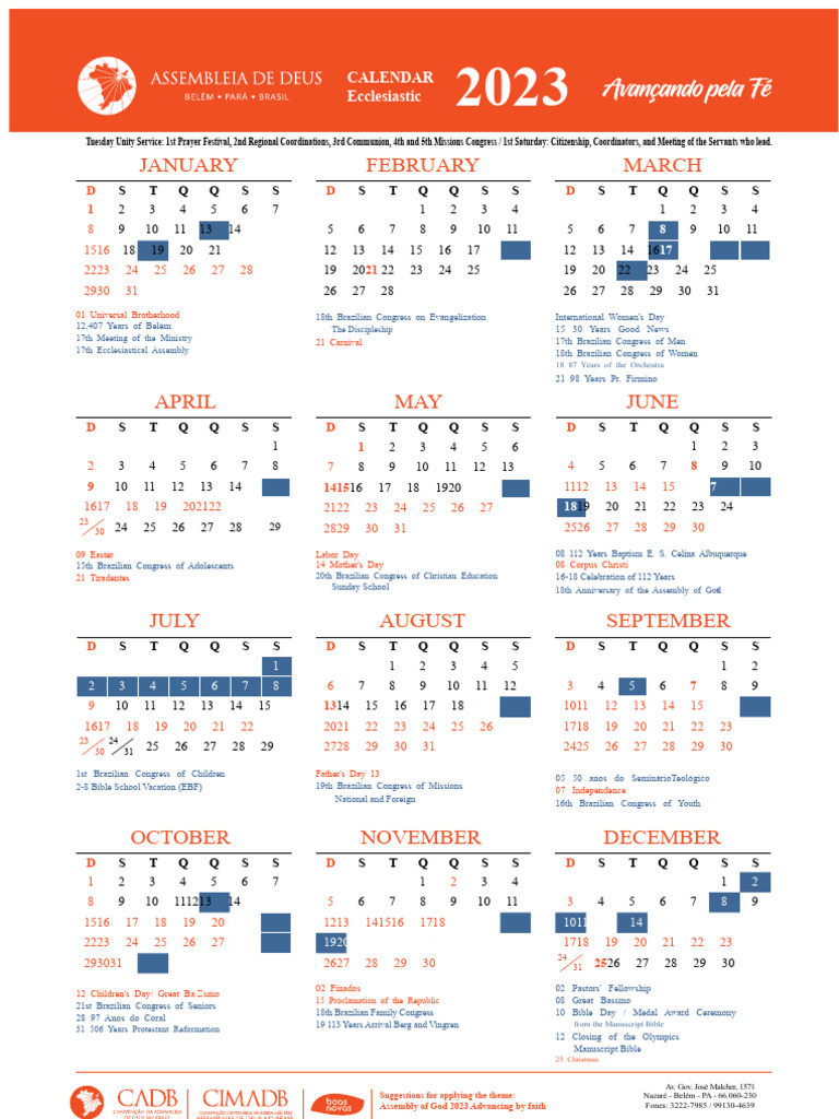 2023 Assembly of God Calendar | PDF | Christian Denominational Families