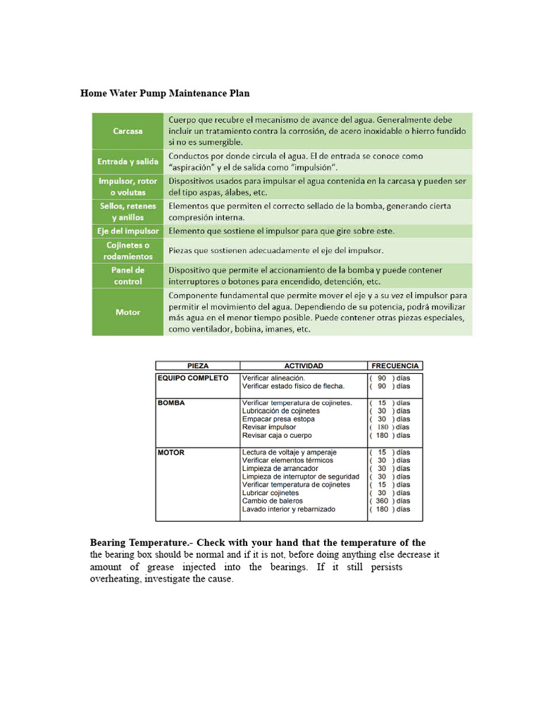 Home Water Pump Maintenance Plan | PDF | Pump | Bearing (Mechanical)