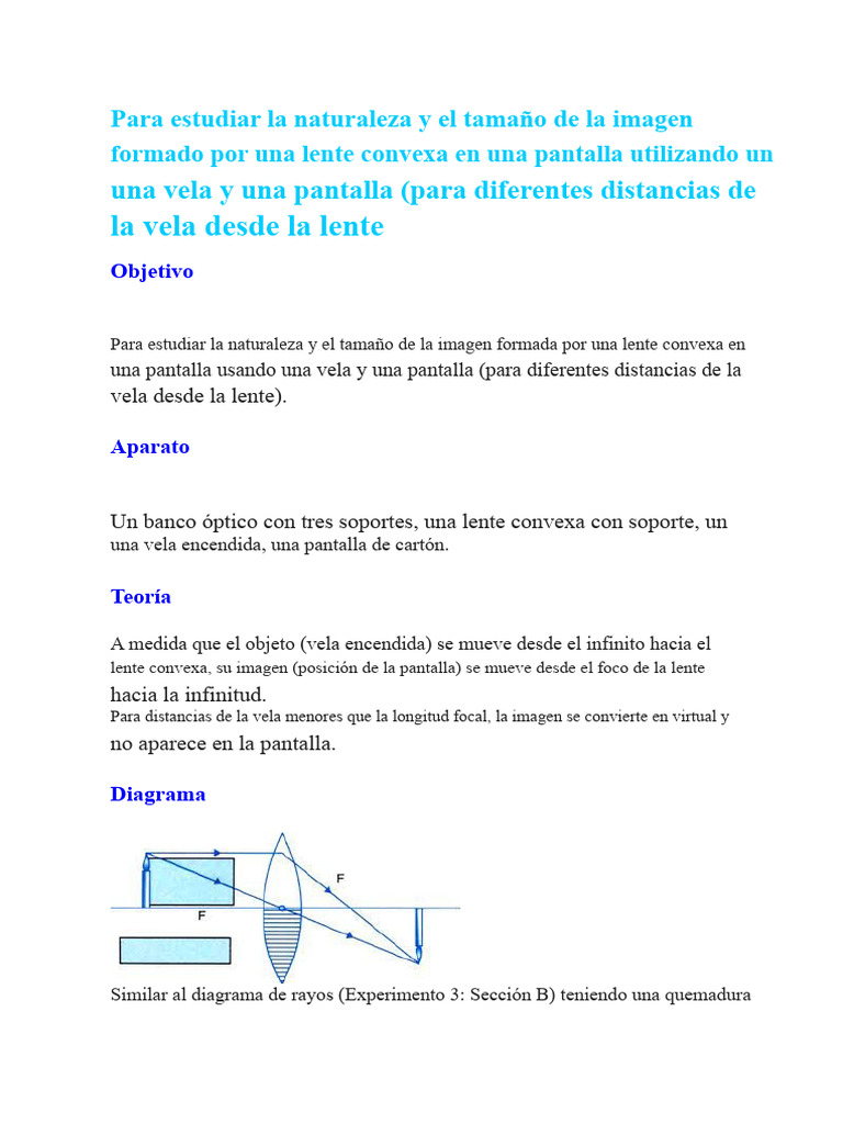 Estudiar La Naturaleza y El Tamaño de La Imagen Formada Por Una Lente ...