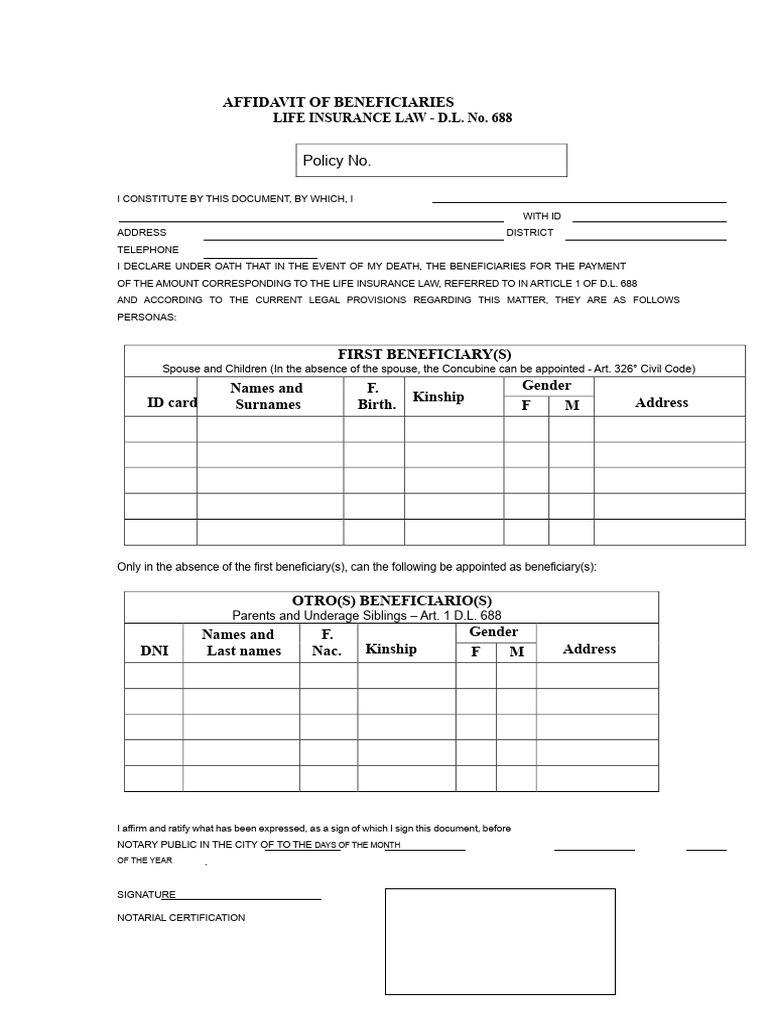 Format of Sworn Statement of Life Beneficiaries | PDF
