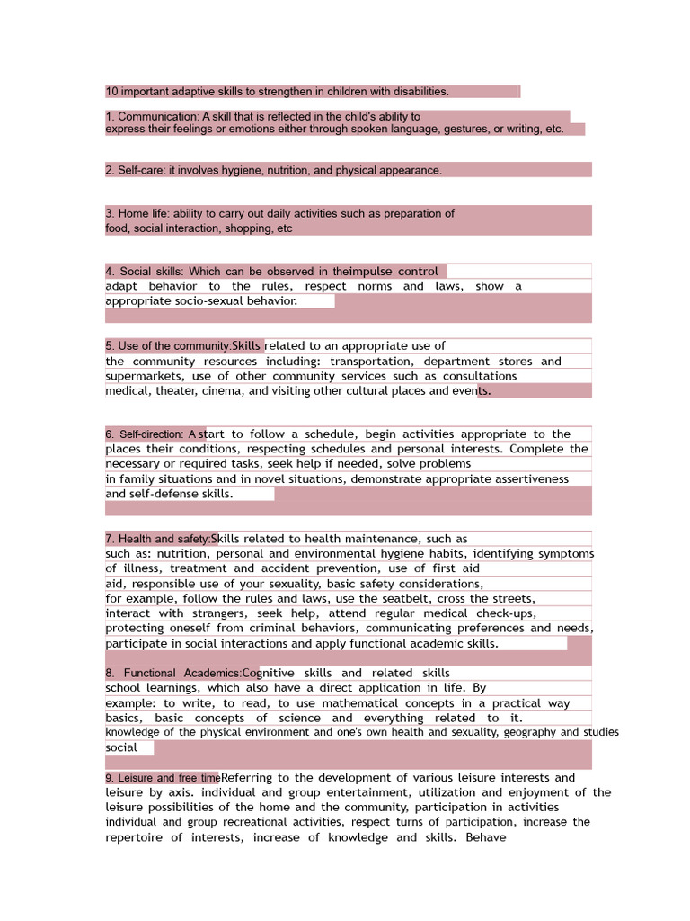 Essential Adaptive Skills for Disabled Kids | PDF | Community ...